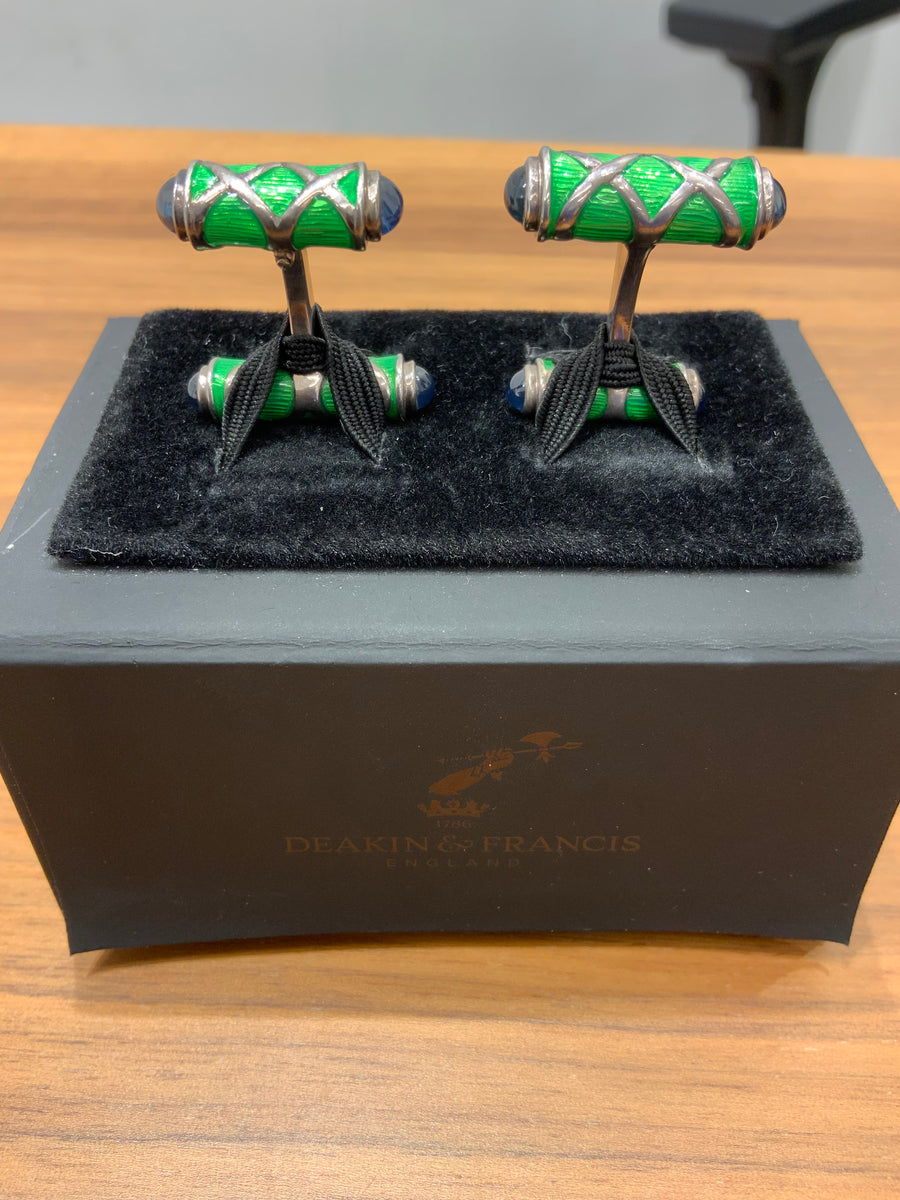 Sterling Silver Green Cross Hatch with Sapphire Ends – The Rare Room